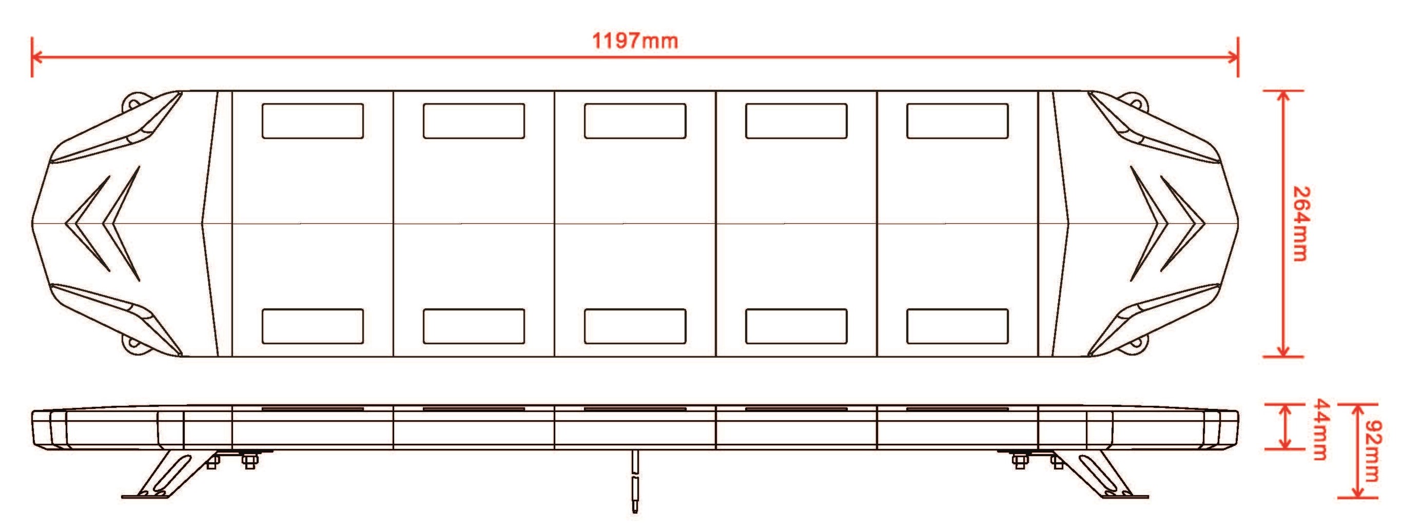 1197mm 4ft Black Top LED Amber Warning Light Bar/Beacon Bar - Bowers ...